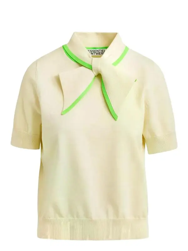 Essentiel Antwerp Short Sleeve Top With Scarf Detail - Neutrals