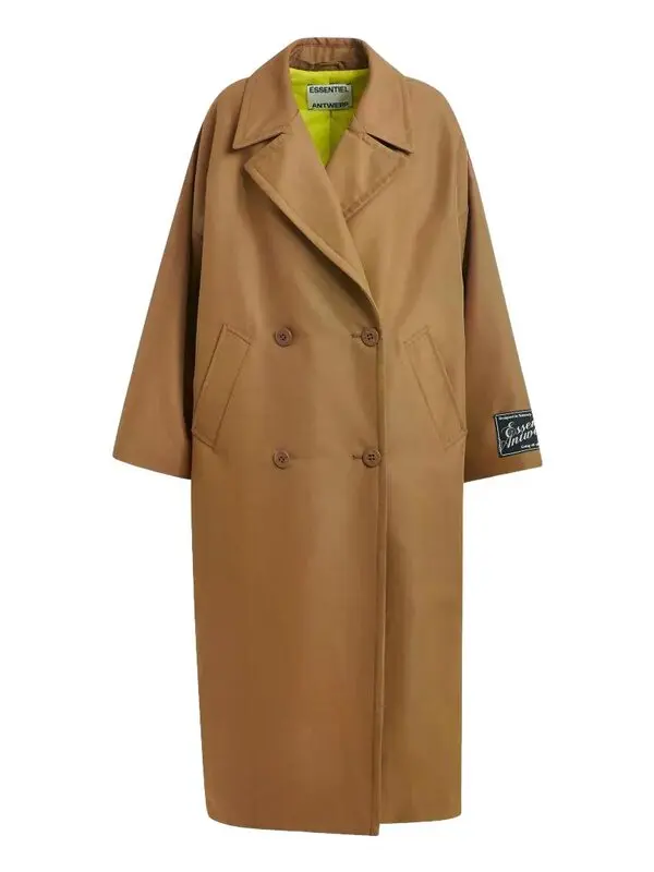Essentiel Antwerp Logo-patch Double-breasted Coat - Brown