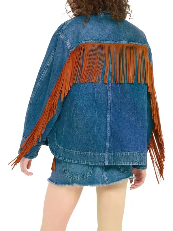 Alanui Fringed Denim Trucker Jacket - Blue