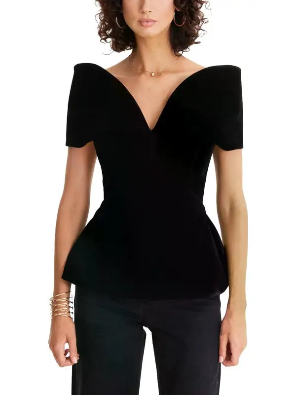 MOOS STUDIO V-neck Peplum Top - Black