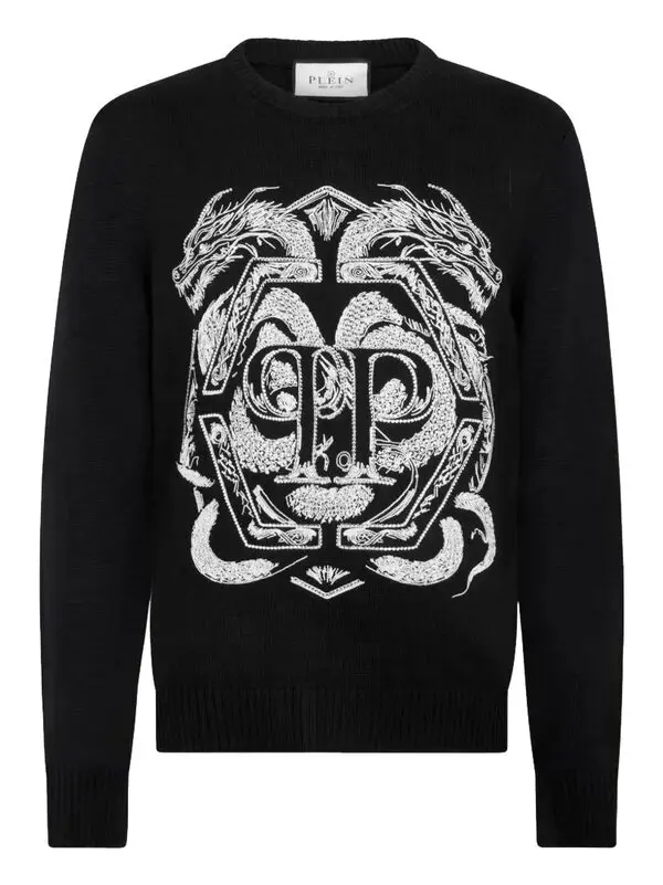 Philipp Plein Graphic-embroidered Round-neck Sweater - Black