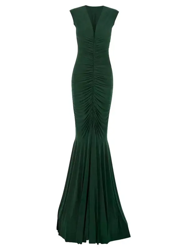 Norma Kamali V-neck Ruched Gown - Green