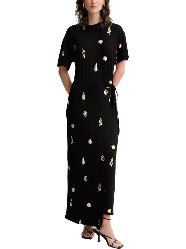 NEVER FULLY DRESSED Seashell Print Maxi Dress - Black