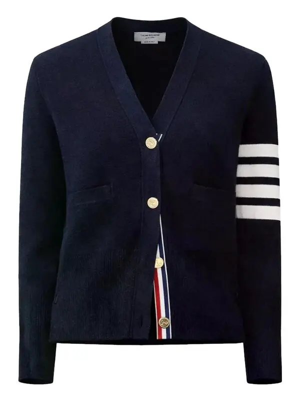 Thom Browne V-neck Four-bar-stripe Cardigan - Blue