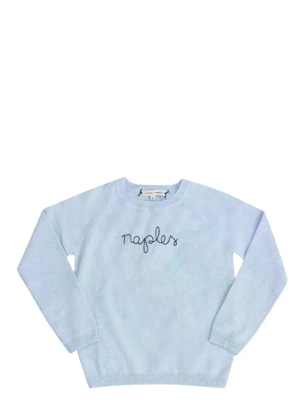 Lingua Franca Naples Embroidered Crewneck Sweater - Blue