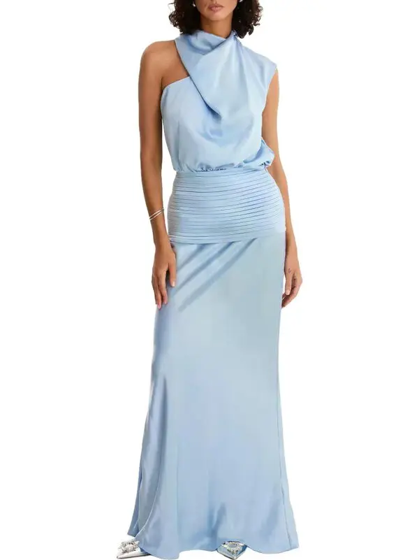MOOS STUDIO One-shoulder Pleated Maxi Dress - Blue