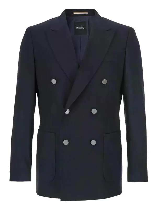 BOSS Double-breasted Wool Blazer - Blue