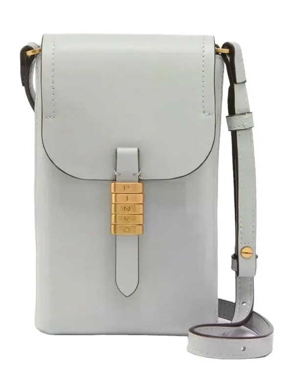 Pinko Lettering Leather Shoulder Bag - Grey