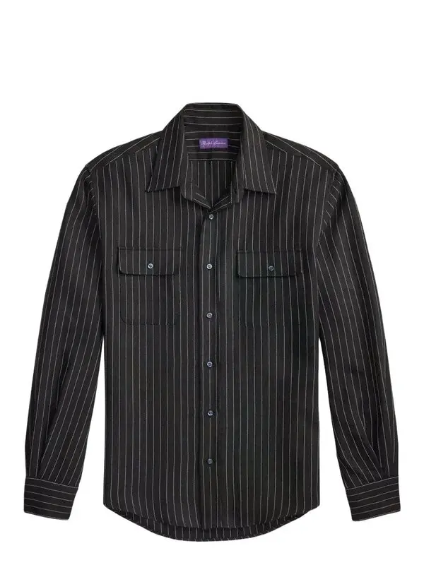 Ralph Lauren Purple Label Pinstripe Pocket Shirt - Black
