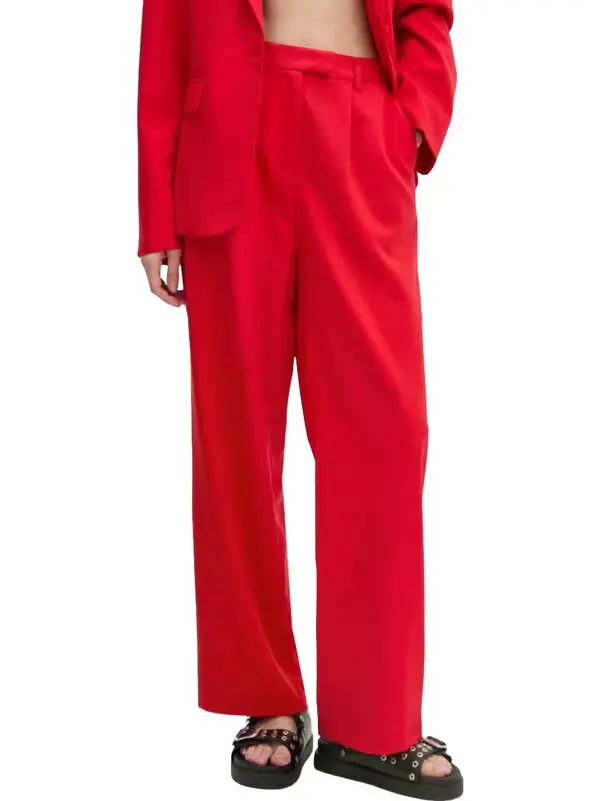 NEVER FULLY DRESSED Pleated Wide-leg Trousers - Red
