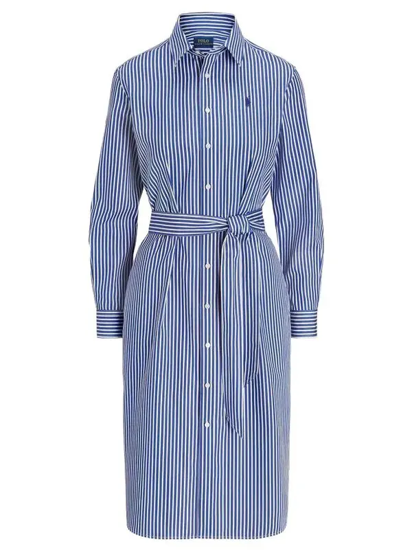 Polo Ralph Lauren Striped Belted Midi Dress - Blue