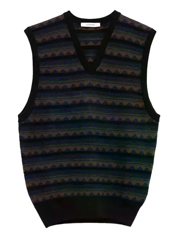 LEMAIRE Patterned V-neck Vest - Black