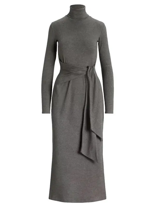 Polo Ralph Lauren Tie-waist Roll-neck Midi Dress - Grey