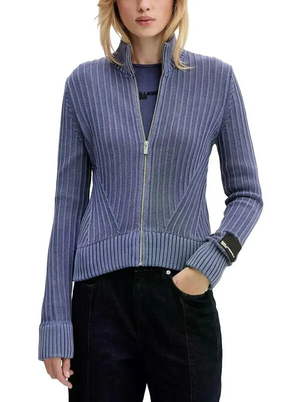 Karl Lagerfeld Ribbed Knit Zip Cardigan - Blue