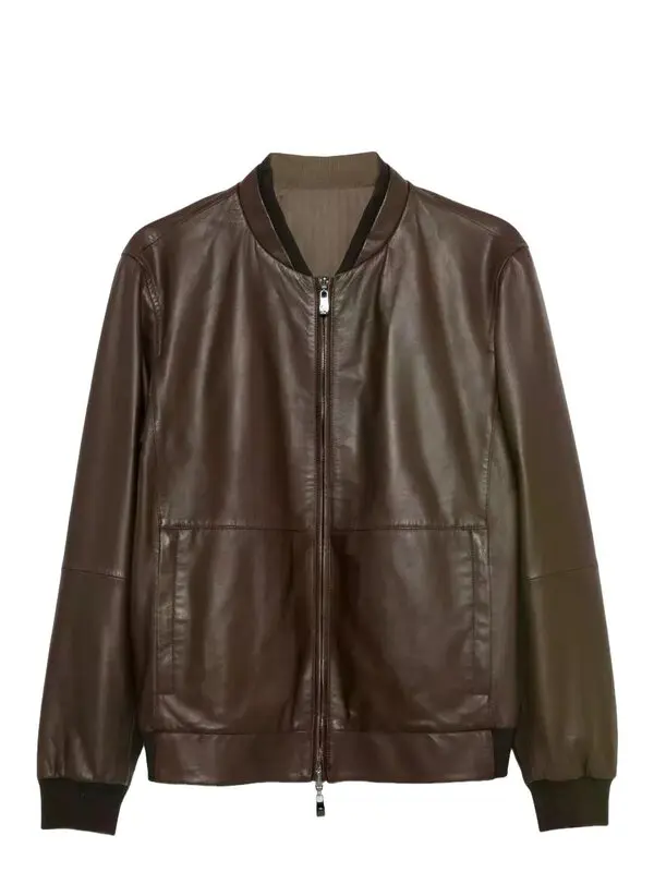 Corneliani Zip-up Leather Jacket - Brown
