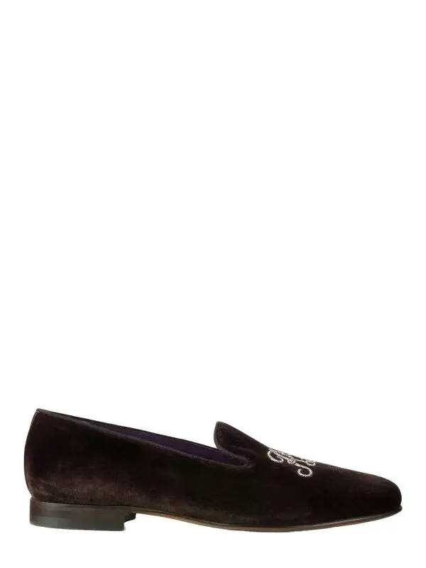 Ralph Lauren Purple Label Alonzo Embroidered Slippers - Brown