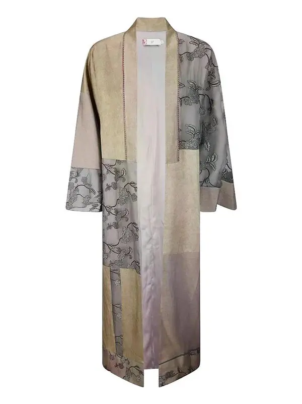 HUI HUI Floral-embroidered Kimono - Neutrals
