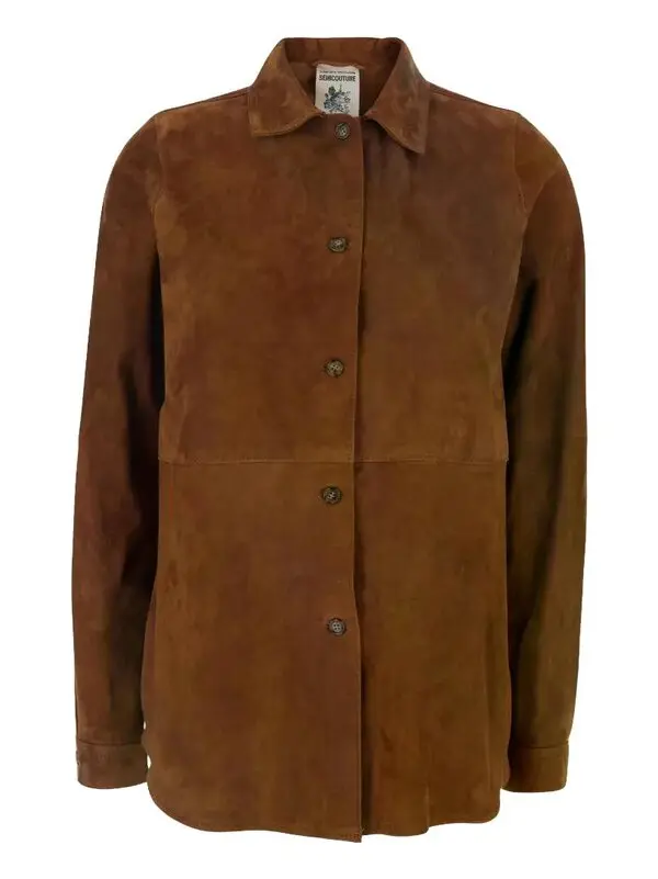 SEMICOUTURE Buttoned Suede Top - Brown