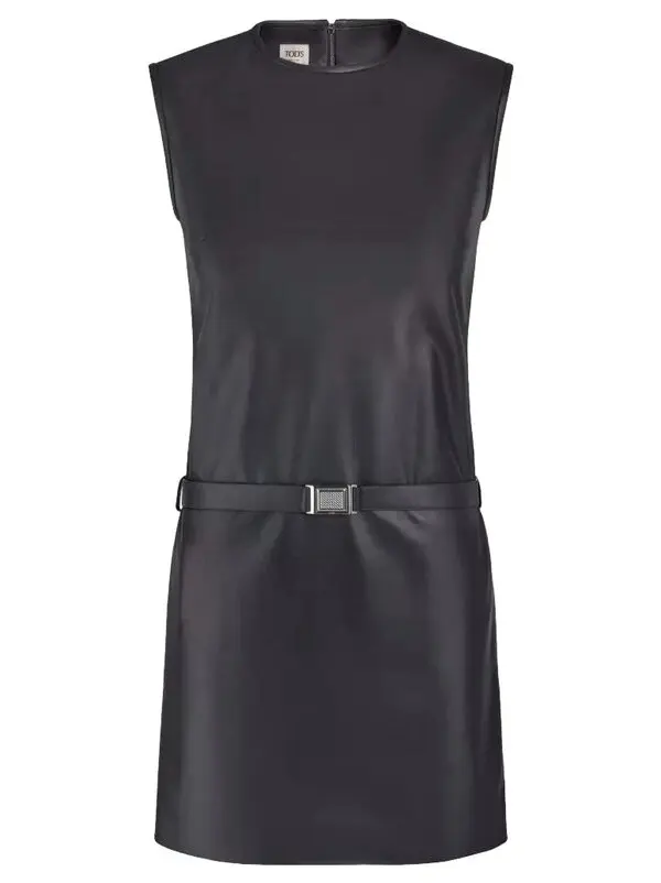 TOD'S Belted Leather Mini Dress - Black