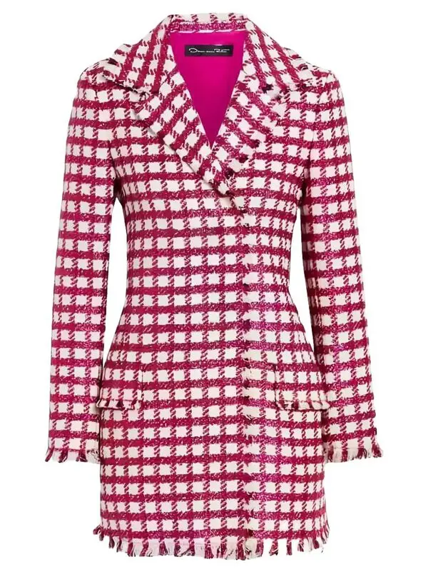Oscar De La Renta Checked Tweed Mini Dress - Pink