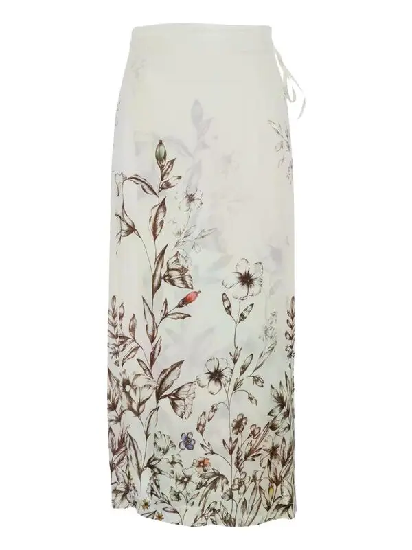 SEMICOUTURE Floral-print Drawstring Skirt - White