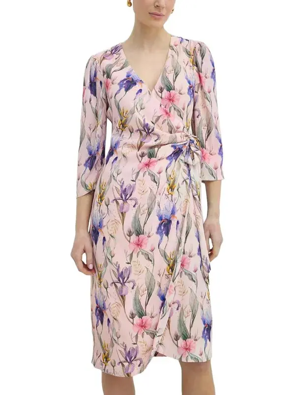 NISSA Floral-print Wrap Midi Dress - Pink