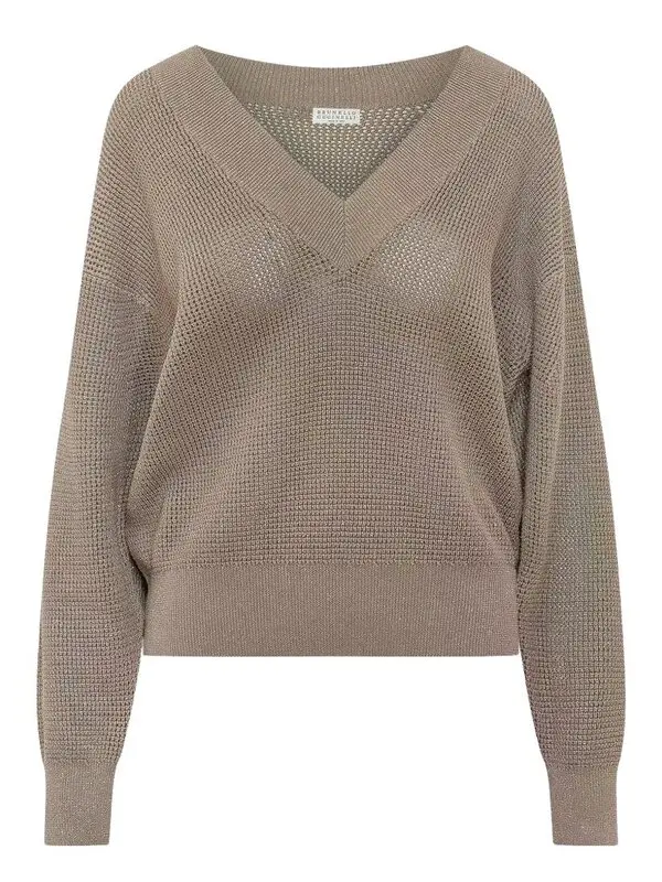 Brunello Cucinelli V-neck Fine Knit Sweater - Neutrals
