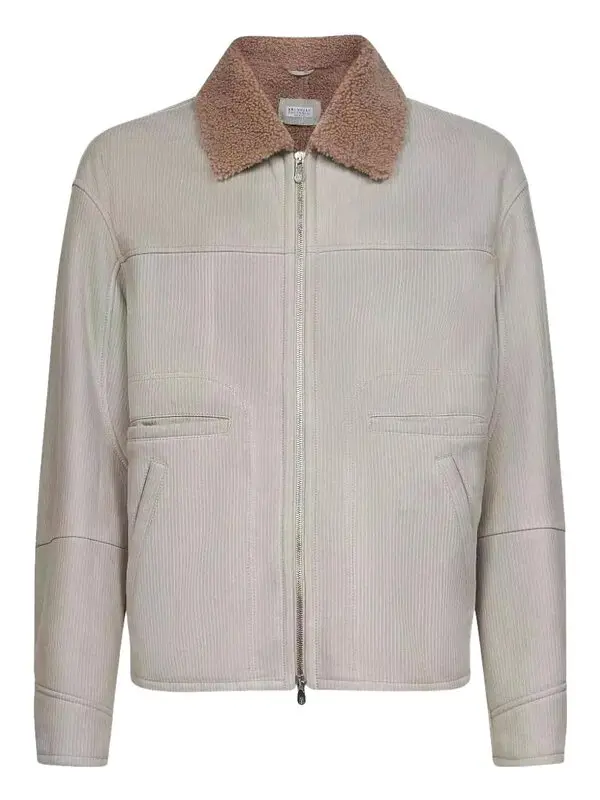 Brunello Cucinelli Zip Shearling-collar Jacket - Neutrals