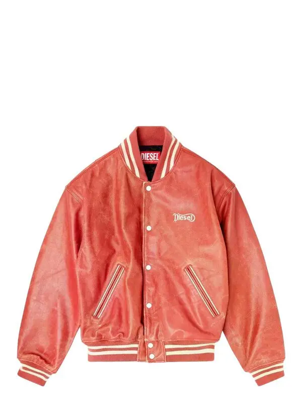 Diesel Leather Bomber Jacket - Red