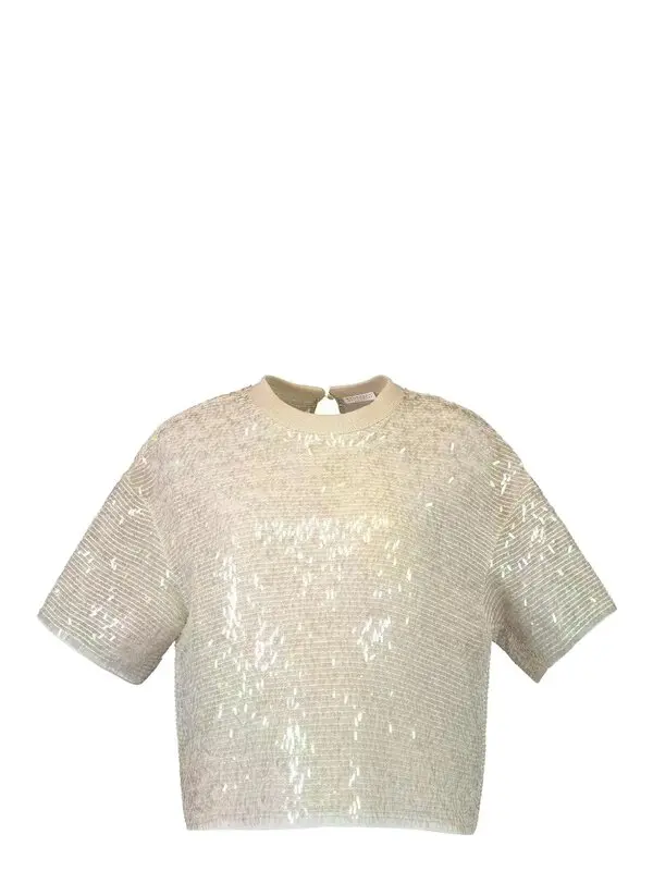 Brunello Cucinelli Sequin Embellished T-shirt - Neutrals