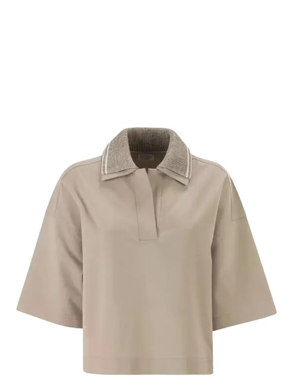 Brunello Cucinelli Techno Couture Fleece Polo Top - Neutrals
