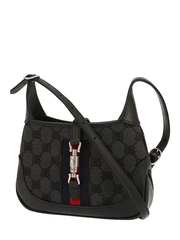 Gucci 2020s X Balenciaga Jackie Logo Shoulder Bag - Black