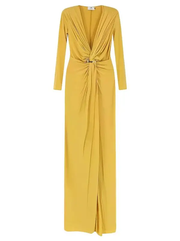 Elisabetta Franchi Twisted Long-sleeve Maxi Dress - Yellow