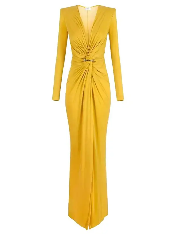 Elisabetta Franchi Twisted Long-sleeve Maxi Dress - Yellow