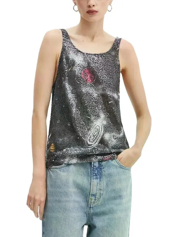 Moschino Sequin Embellished Graphic Tank Top - Black