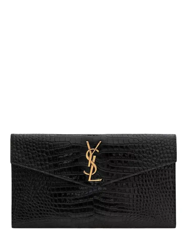 Saint Laurent Uptown Crocodile-embossed Clutch - Black