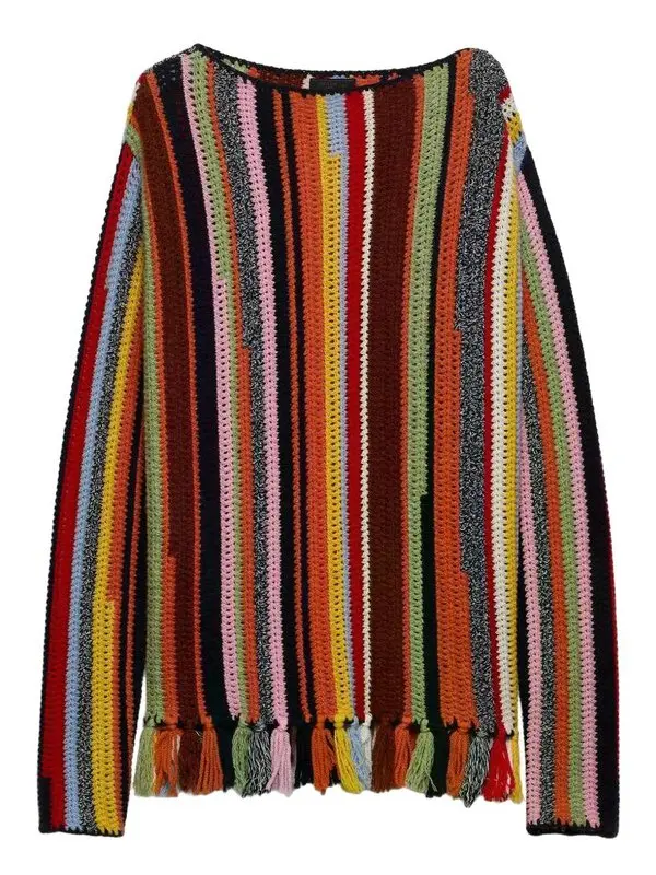 Prada Fringed Striped Sweater - Orange