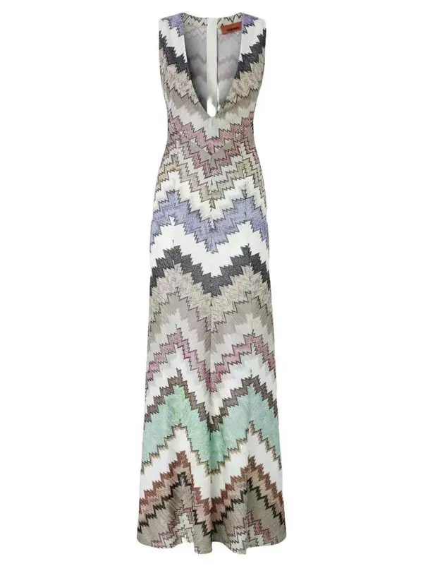 Missoni V-neck Chevron-pattern Maxi Dress - Brown
