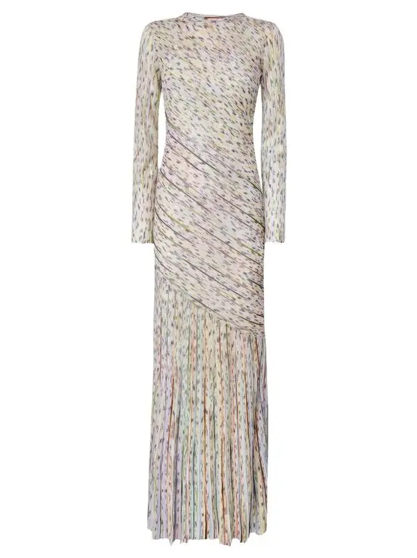 Missoni Pleated Long-sleeved Maxi Dress - Neutrals