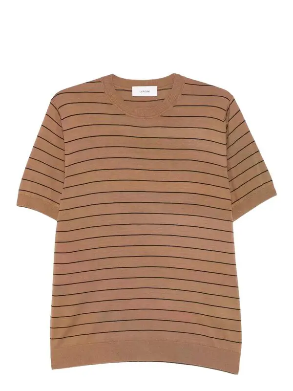 LARDINI Striped Knit T-shirt - Brown