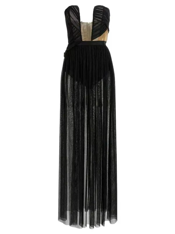 NENSI DOJAKA Corsetto Draped Maxi Gown - Black