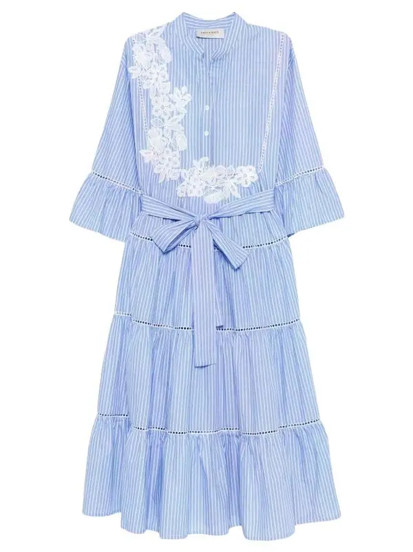 ERMANNO FIRENZE Striped Floral-appliquéd Midi Dress - Blue