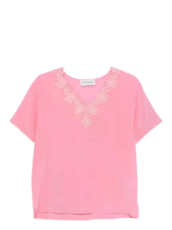 ERMANNO FIRENZE Lace-detail V-neck Top - Pink