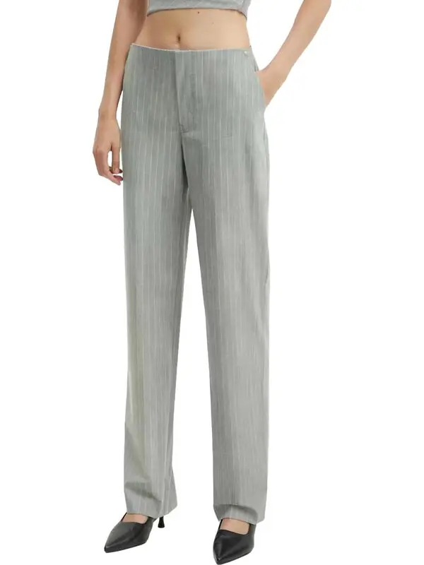 MOSCHINO JEANS Pinstripe Straight Leg Trousers - Grey