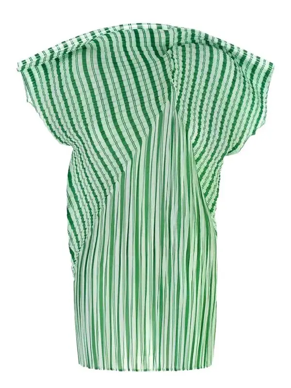 Issey Miyake Stripes Pleated Top - Green