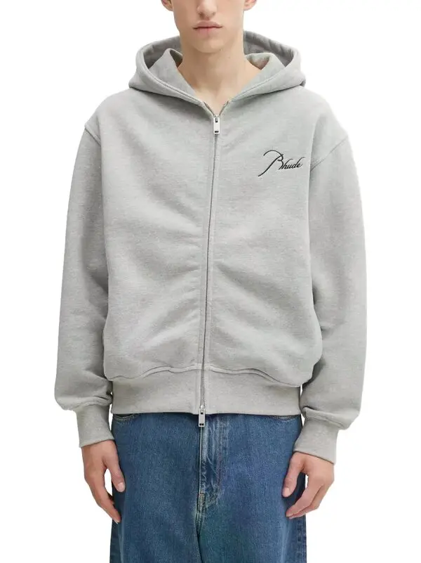 Rhude Logo-embroidered Zip Hoodie - Grey