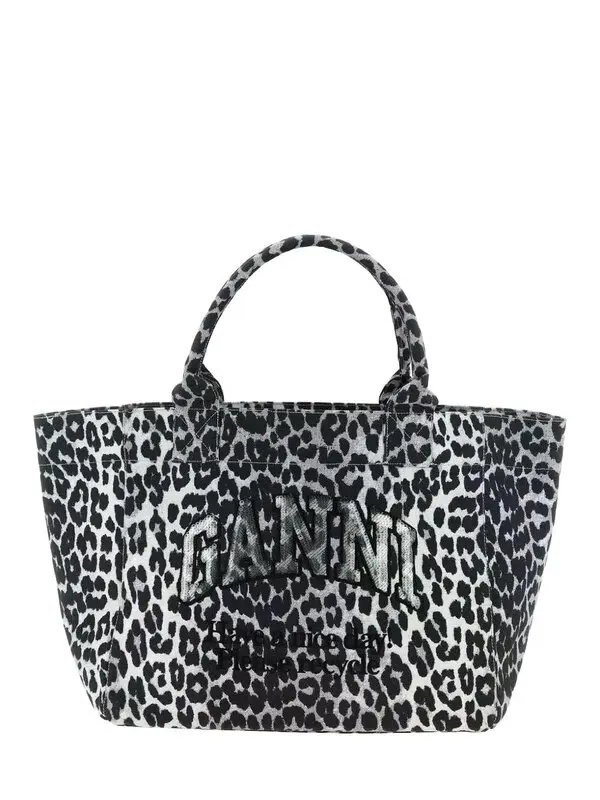GANNI Leopard Sequin Medium Tote - White
