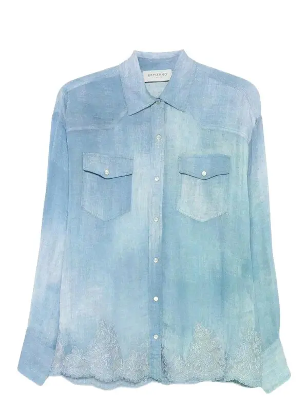 ERMANNO FIRENZE Chest-pocket Lace-detail Shirt - Blue