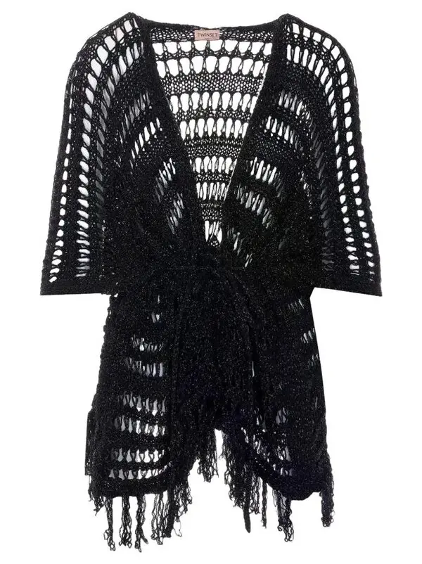 TWINSET Lurex Mesh Fringe Dress - Black
