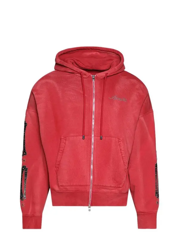 Amiri Bones Studded Zip Hoodie - Red